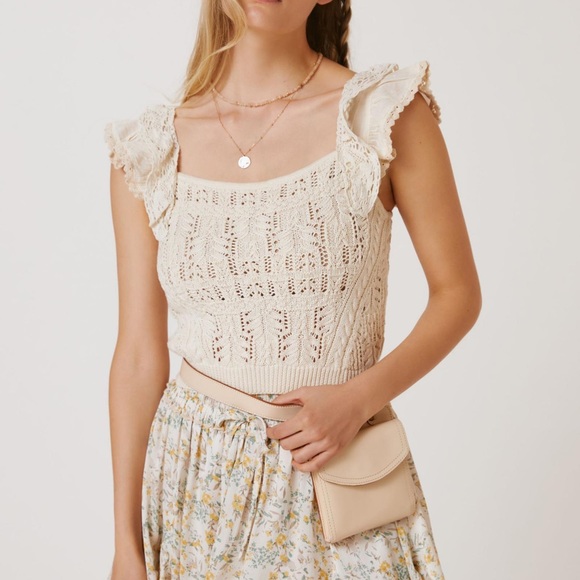 Anthropologie | Tops | Anthropologie Cream Knit Flutter Sleeve Cropped ...